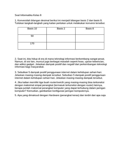 Soal Informatika Kelas 8 Pdf
