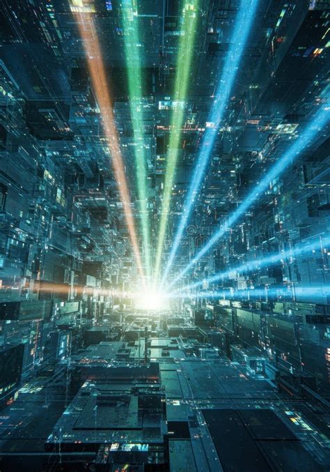 Abstract Digital Network With Colorful Light Rays Stock Illustration Illustration Of Digital