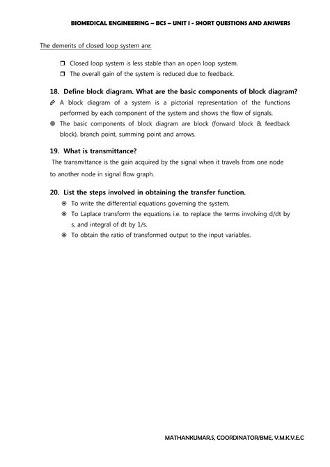 Biomedical Control Systems System Concepts Short Questions And Answers Pdf