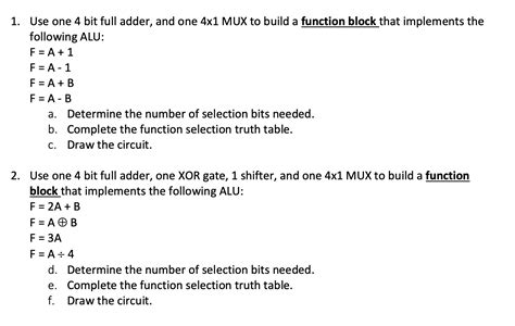 Solved 1 Use One 4 Bit Full Adder And One 4×1 Mux To Build