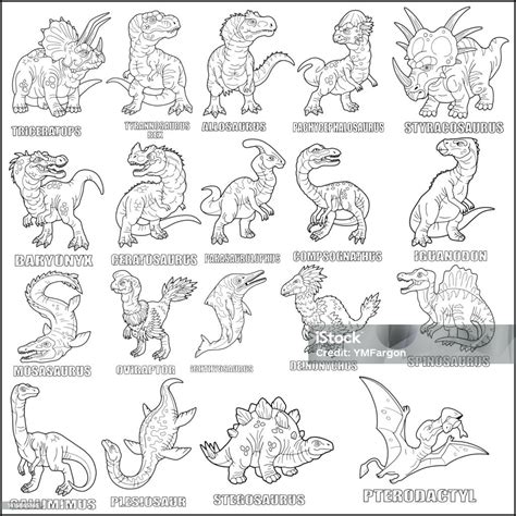 ไดโนเสาร์ ชุดของภาพ สมุดระบายสี ภาพประกอบสต็อก ดาวน์โหลดรูปภาพตอนนี้ ไดโนเสาร์ กระดาษระบาย