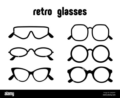 Retro Glasses Icon Set Collection 90s Retro Black Rimmed Narrow