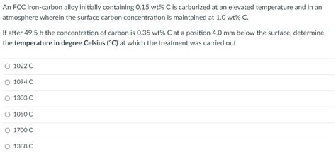 Solved An FCC Iron Carbon Alloy Initially Containing Chegg