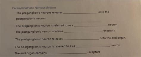 Solved Parasympathetic Nervous System The Preganglionic