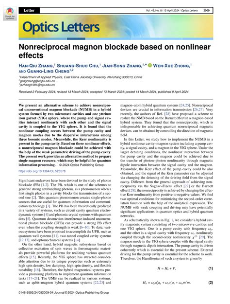 Nonreciprocal Magnon Blockade Based On Nonlinear Effects Request Pdf