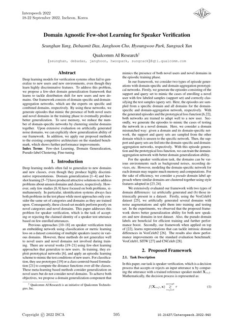 Pdf Domain Agnostic Few Shot Learning For Speaker Verification