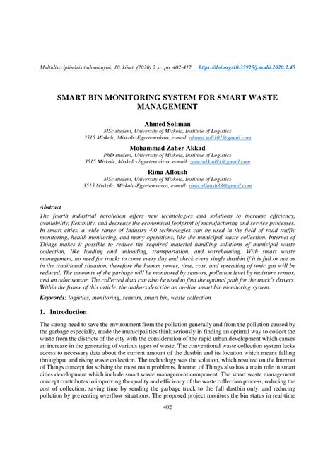 PDF Smart Bin Monitoring System For Smart Waste Management