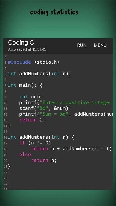 Program To Find Sum Of Natural Numbers Using Recursion C Practice