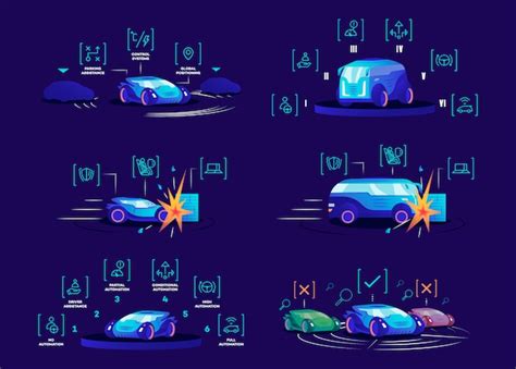 자율 자율 주행 자동차 일러스트 프리미엄 벡터