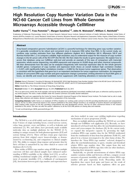 Pdf High Resolution Copy Number Variation Data In The Nci 60 Cancer