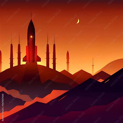 Generative Ai Picture Red Planet And Red Rocket A Journey To Mars Journey To The Red Planet