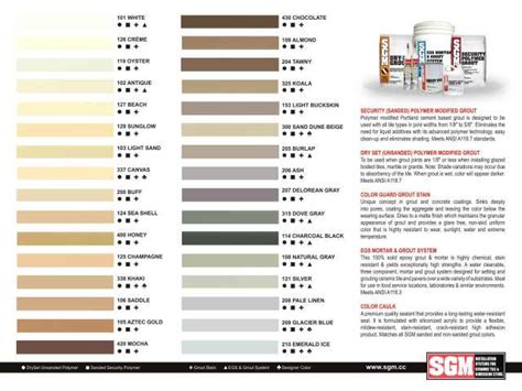SGM Inc Catalogs Grout Color Chart ARCAT