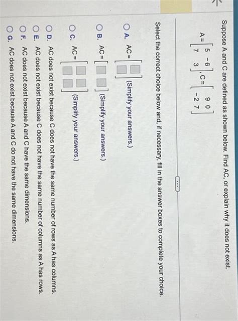 solved suppose a and c are defined as shown below find ac