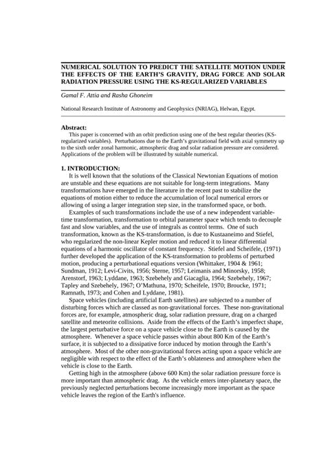 Pdf Numerical Solution To Predict The Satellite Motion Under The
