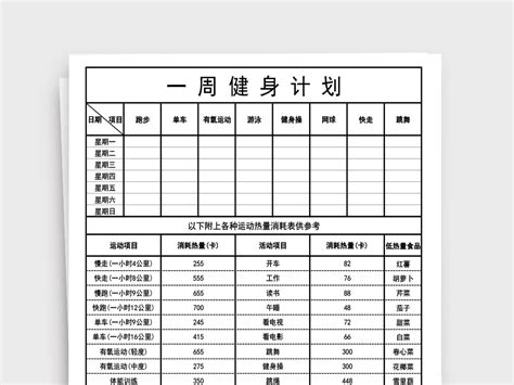 详细简洁个人生活一周健身计划安排表excel表格 I豚趣 站酷zcool