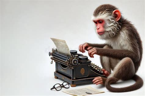 A Monkey Typing On An Old Typewriter Space For Text Stock Image Image Of Whimsical