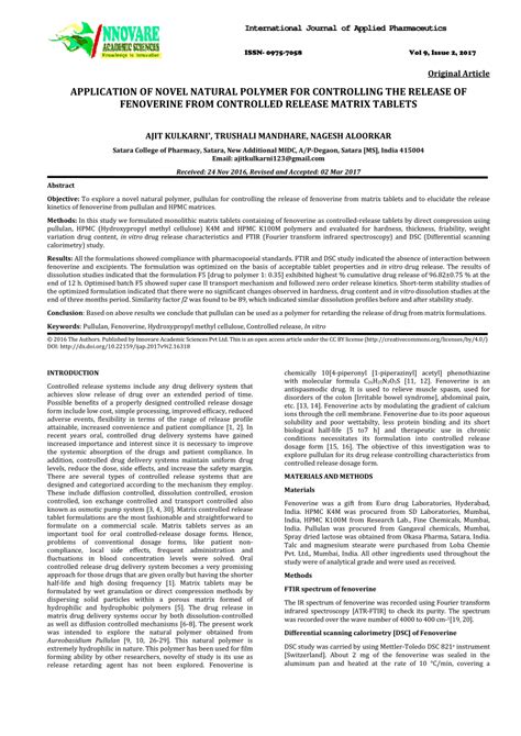 Pdf Application Of Novel Natural Polymer For Controlling The Release Of Fenoverine From