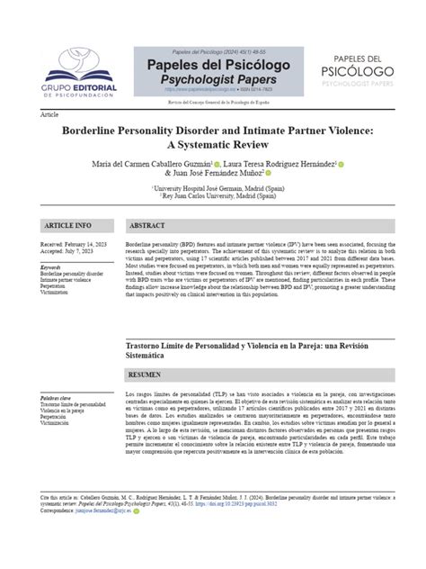 Borderline Personality Disorder And Intimate Partner Violence A