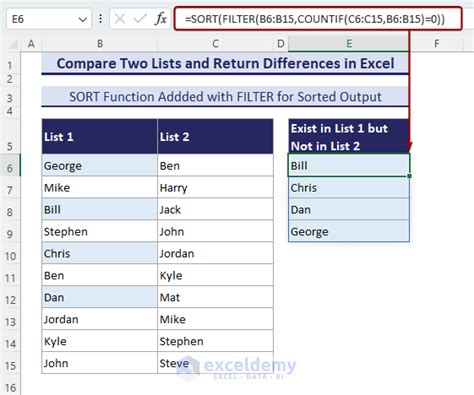 how to compare two lists and return differences in excel