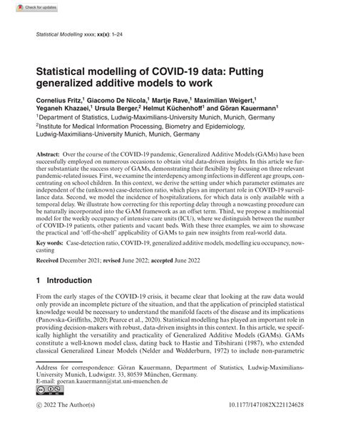 PDF Statistical Modelling Of COVID Data Putting Generalized Additive Models To Work