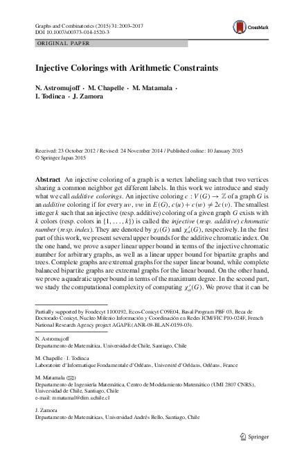 pdf injective colorings with arithmetic constraints mathieu
