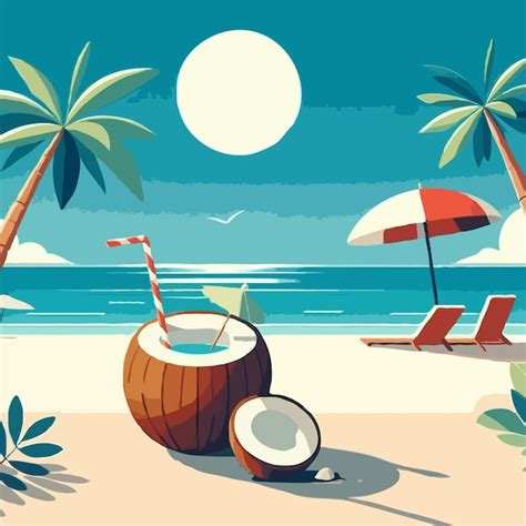 Premium Vector Coconut Pina Colada On The Beach