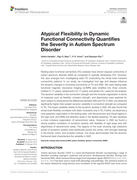 Pdf Atypical Flexibility In Dynamic Functional Connectivity Quantifies The Severity In Autism