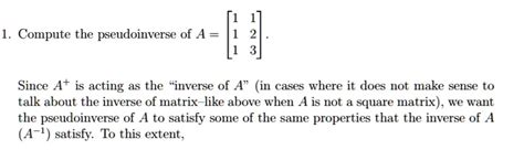 Solved Compute The Pseudoinverse Of A Since At Is Acting As The