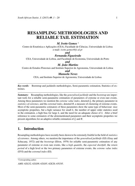 Pdf Resampling Methodologies And Reliable Tail Estimation