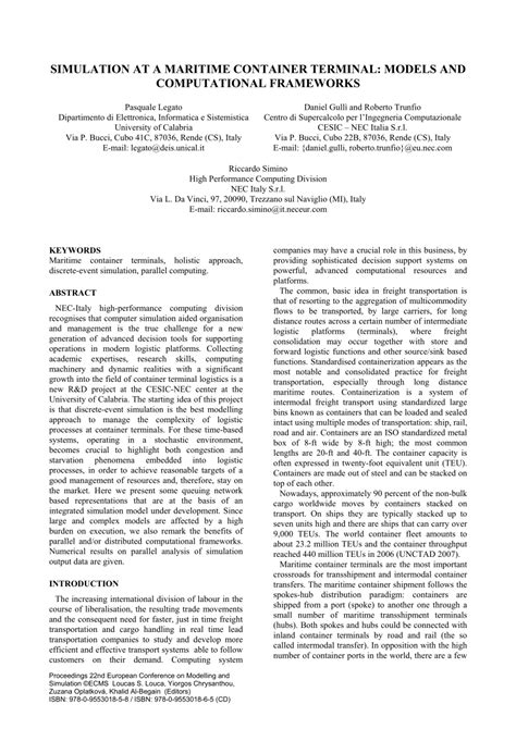 Pdf Simulation At A Maritime Container Terminal Models And Computational Frameworks
