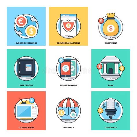 Flat Color Line Design Concepts Vector Icons 17 Stock Illustration Illustration Of Deposit