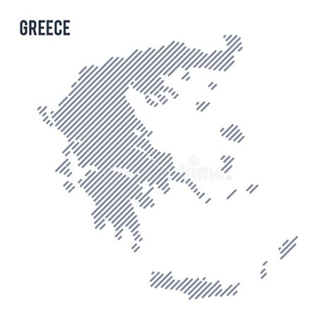 Vector Abstract Hatched Map Of Greece With Oblique Lines Isolated On A White Background Stock