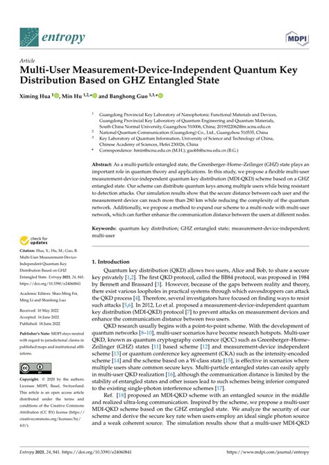 Pdf Multi User Measurement Device Independent Quantum Key Distribution Based On Ghz Entangled