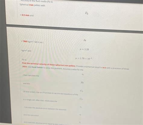 Solved The Terminal Velocity Of A Solid Sphericat Particle
