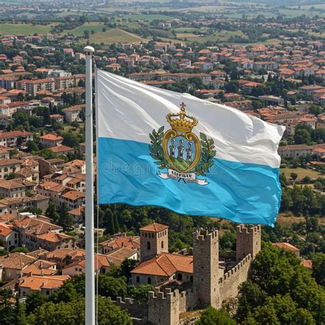 The Image Shows The Flag Of San Marino Featuring A Bicolor Design With