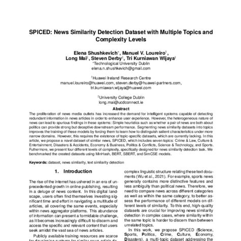Spiced News Similarity Detection Dataset With Multiple Topics And Complexity Levels Acl Anthology