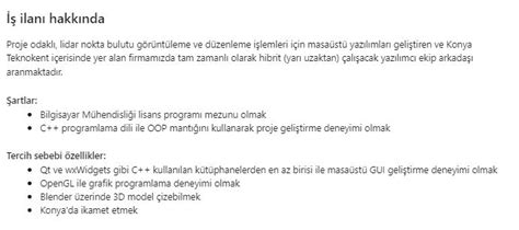 Yazılım Geliştirici İş İlanı Yavuz Selim Kart