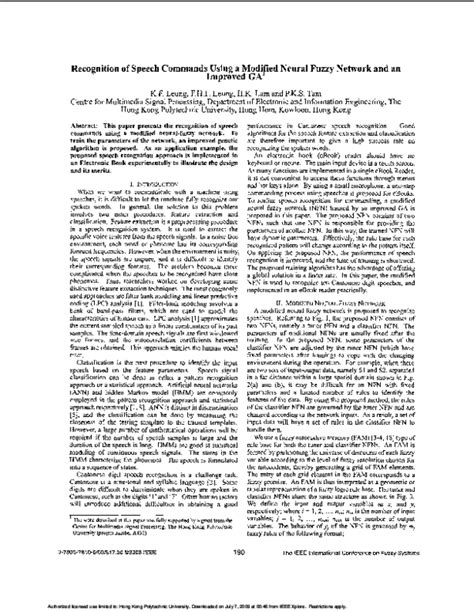 Pdf Recognition Of Speech Commands Using A Modified Neural Fuzzy