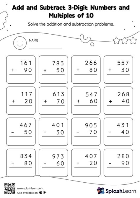 Add And Subtract 3 Digit Numbers And Multiples Of 10 Vertical Addition And Subtraction Worksheet