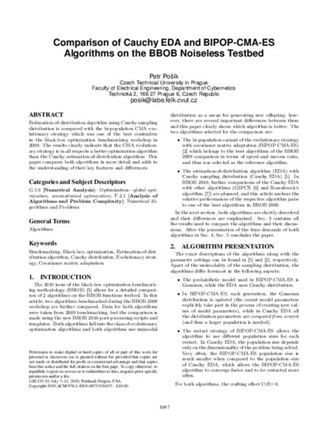 Pdf Cauchy Eda Vs Bipop Cma Es On Bbob Testbed