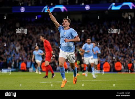 Manchester Citys Julian Alvarez Celebrates Scoring His Sides Fourth