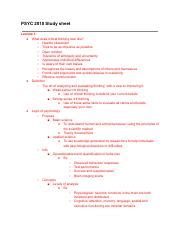 PSYC 2018 Study Sheet Pdf PSYC 2018 Study Sheet Lecture 1 What Does Critical Thinking Look