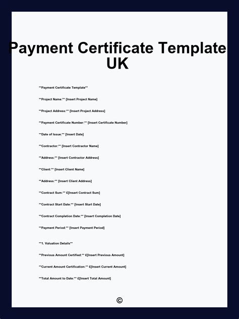 Payment Certificate Template Uk