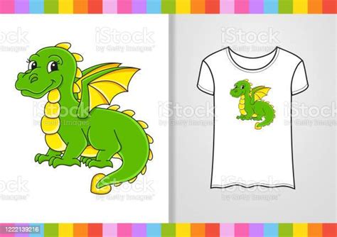 T 셔츠 디자인 동화 용 셔츠에 귀여운 캐릭터 손으로 그린 다채로운 벡터 일러스트레이션입니다 만화 스타일입니다 흰색 배경에 격리 개념에 대한 스톡 벡터 아트 및 기타 이미지