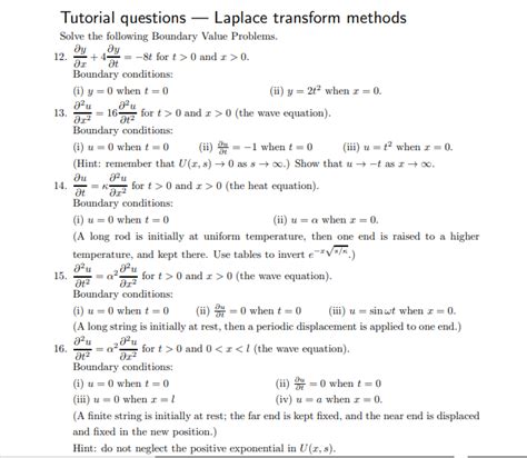 Solved Tutorial Questions Laplace Transform Methods Solve Chegg
