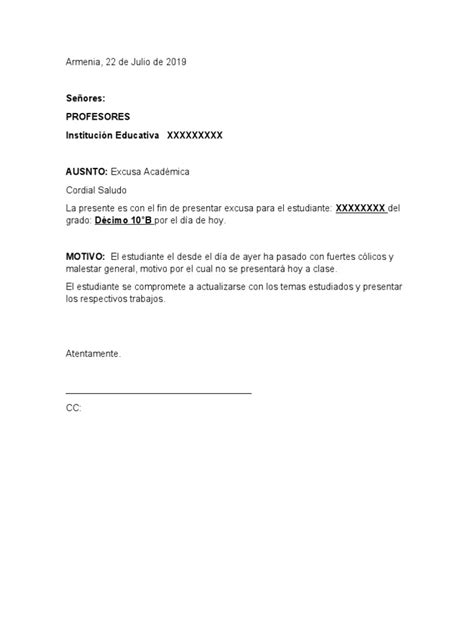 Formato Excusa Academica Pdf