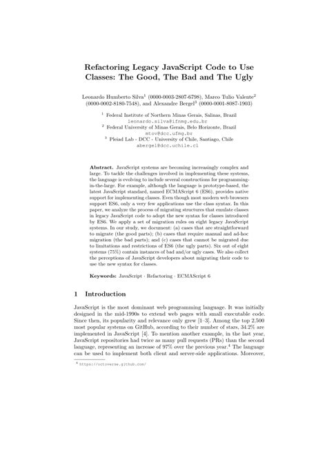 Pdf Refactoring Legacy Javascript Code To Use Classes The Good The