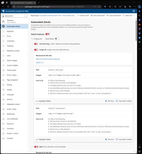 assessment in accessibility insights for web