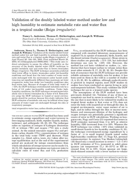 Pdf Validation Of The Doubly Labeled Water Method Under Low And High Humidity To Estimate
