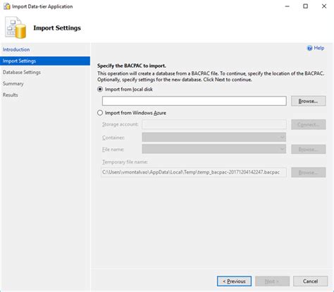 How To Import A Bacpac File To Sql Azure